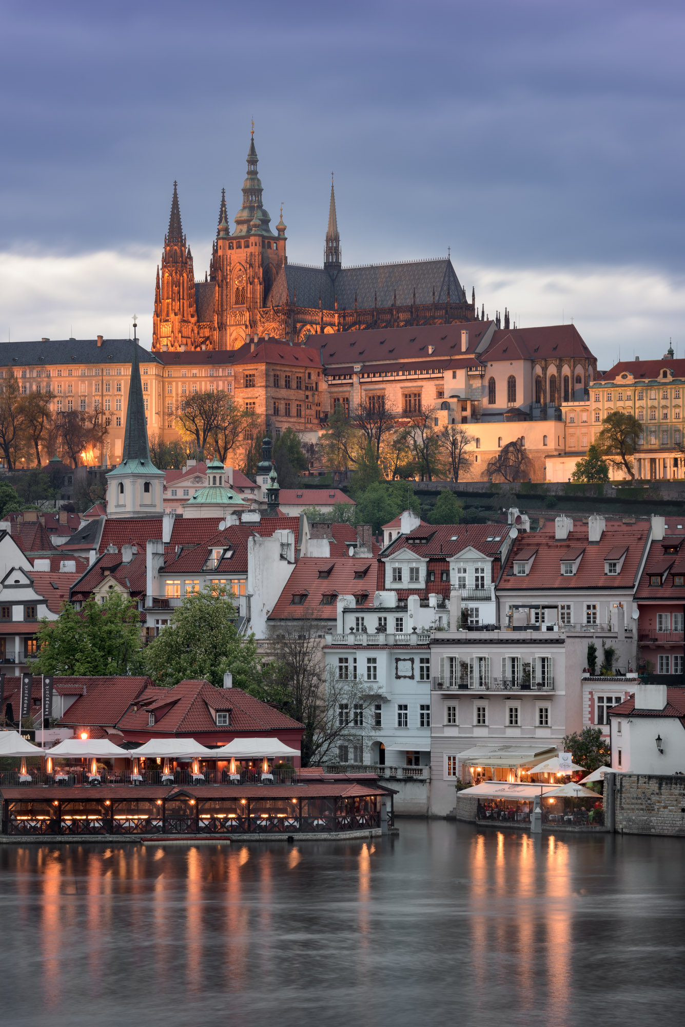 Prague Castle At Dusk Over Vltava River Czech Republic Stock Photo