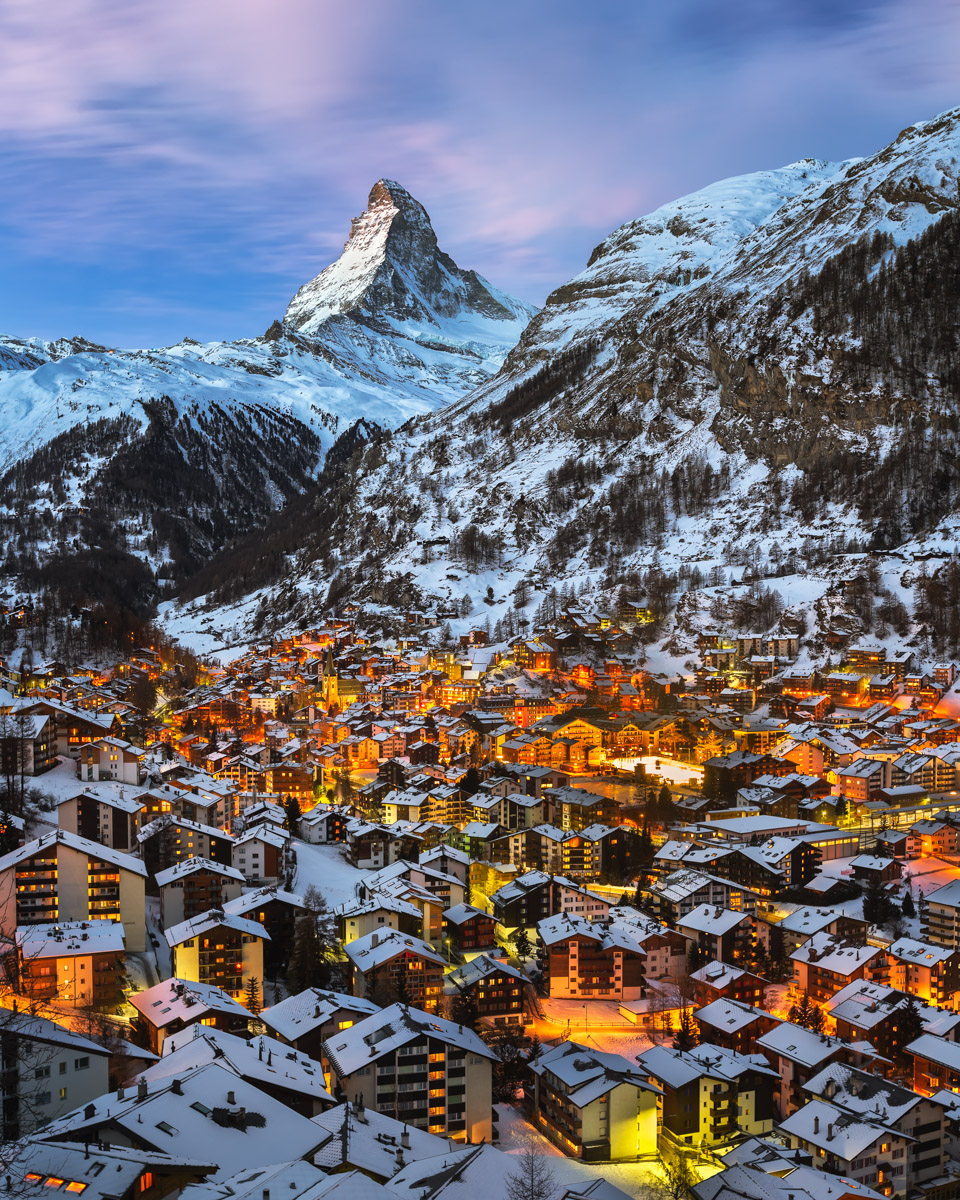Matterhorn Over Zermatt At Blue Hour Switzerland Stock Photo Matterhorn Over Zermatt At Blue Hour Switzerland Stock Photo